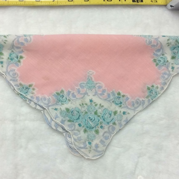 Accessories | Vintage Blue Floral Pink Handkerchief Scalloped Edge ...